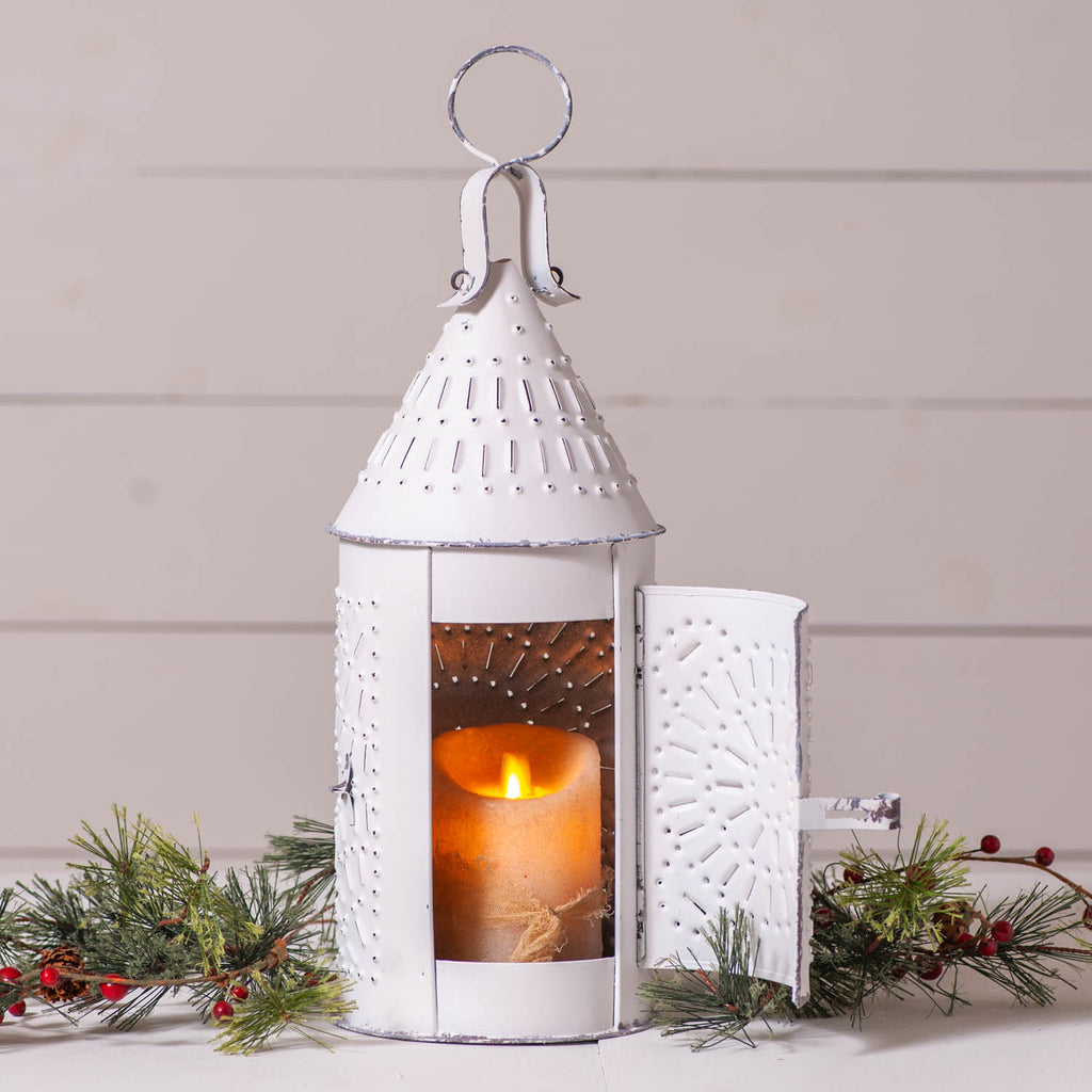 Country Lighting 15" Primitive Lantern - Rustic White Finish – Saving ...