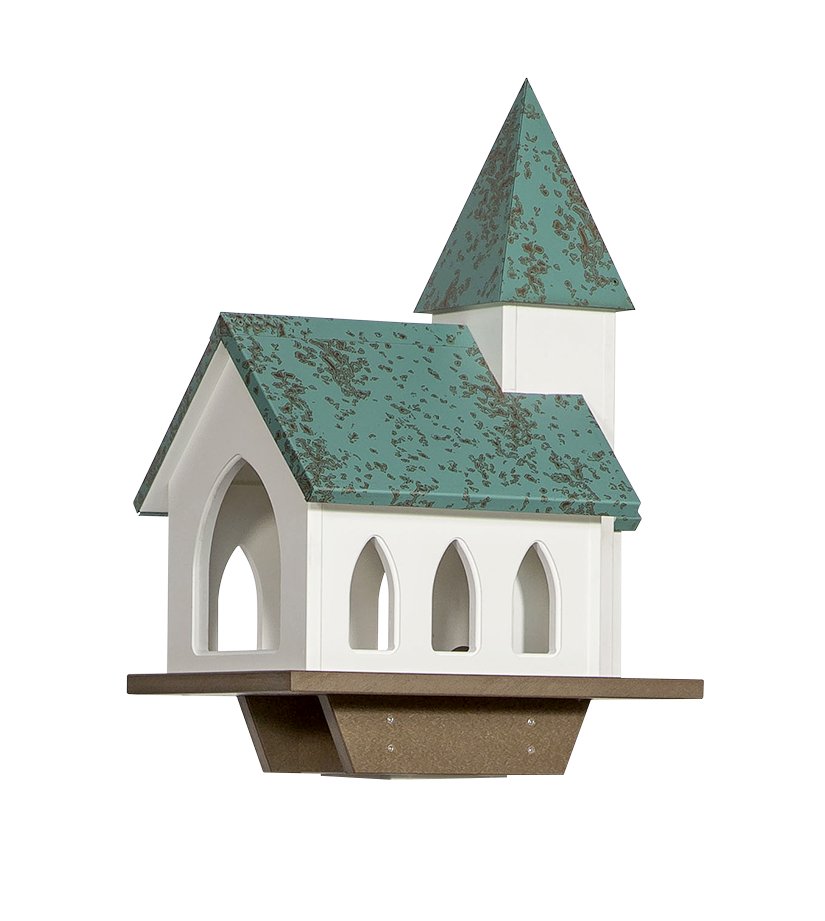 CHAPEL BIRD FEEDER - PVC Church with Copper or Metal Patina Top ...