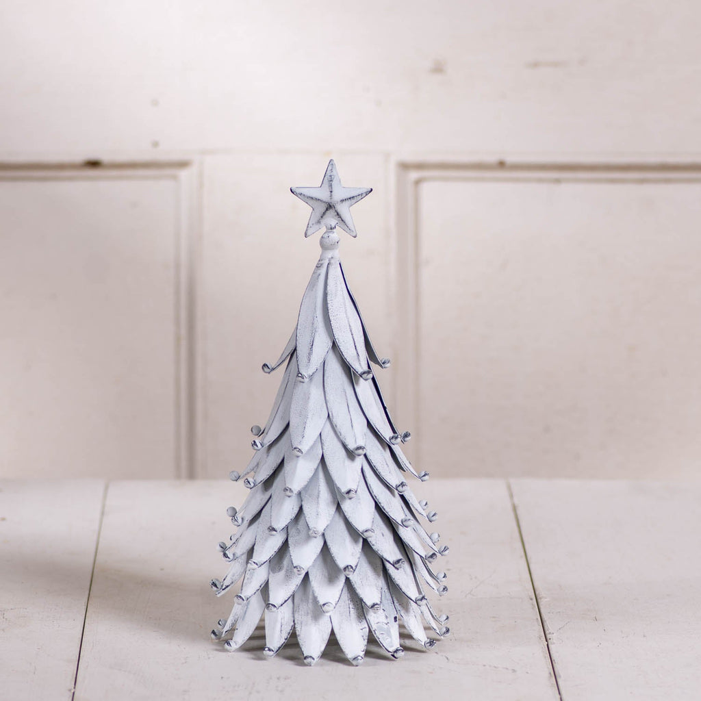 Christmas Tree Decor 12-Inch Tin Christmas Tree in Rustic White Wash ...