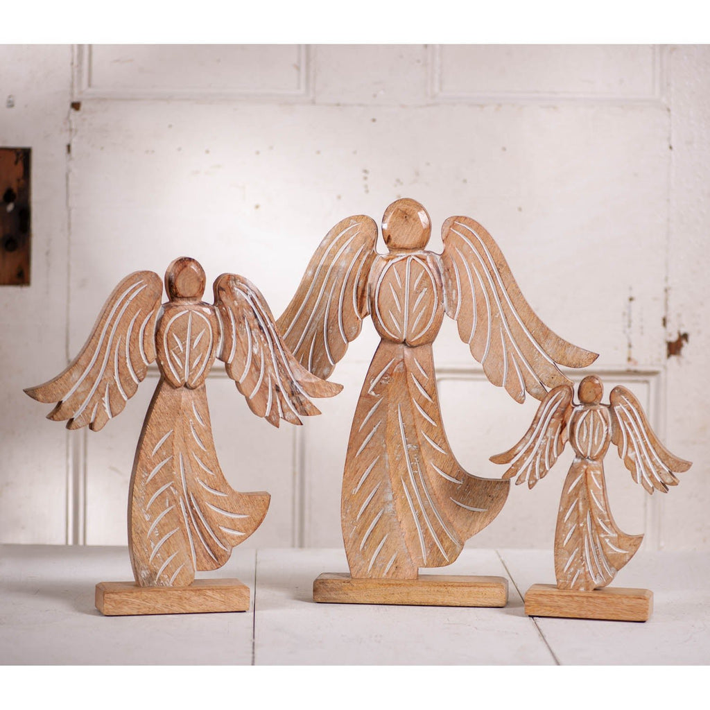 Wooden Angel Figurine Set | Beautiful Wood Display Pieces – Saving Shepherd