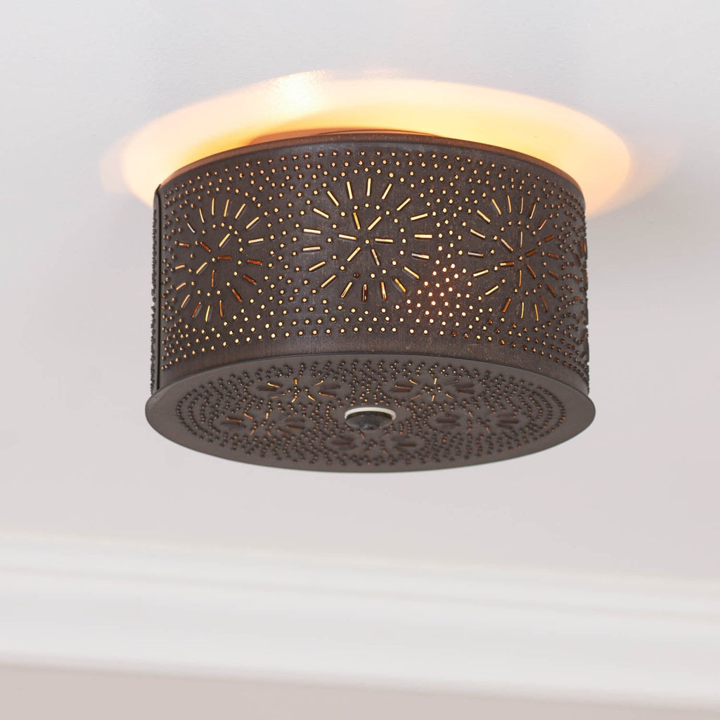 Country Lighting ROUND PUNCHED TIN CEILING LIGHT – Saving Shepherd