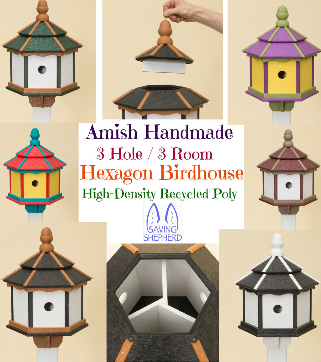 Birdhouse 3 ROOM HEXAGON BIRDHOUSE - Large Amish Handmade – Saving Shepherd
