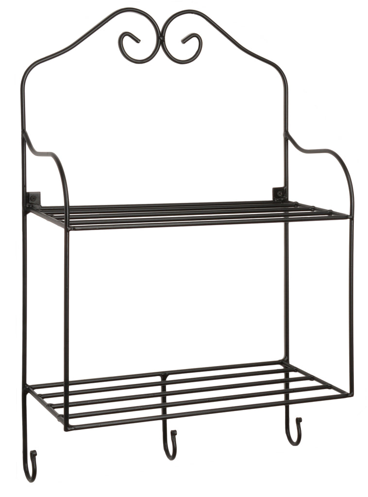 Wrought Iron Rack DOUBLE SHELF & 3 HOOK RACK Scroll – Saving Shepherd