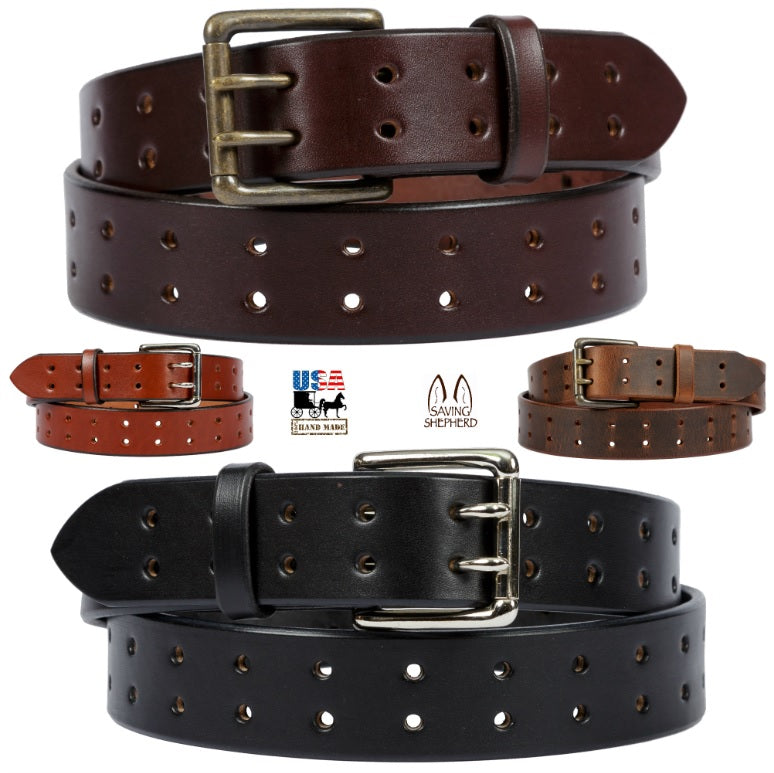 Leather Belt DUAL PRONG DOUBLE HOLE BELT -Wide Heavy Duty – Saving Shepherd