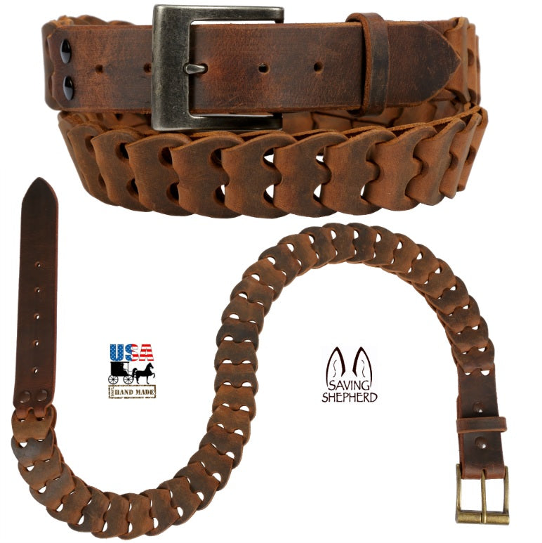 Leather Belt DISTRESSED LEATHER LINK BELT - Adjustable – Saving Shepherd